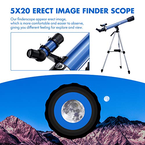 Aomekie Telescope for Adults Astronomy Beginners 700mm Focal Length 234X Magnification Travel Scope Refractor Telescopes with Adjustable Tripod 10X Phone Adapter Erect Finderscope and Carrying Bag