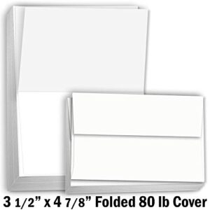 Hamilco White Cardstock Thick Paper – 3 1/2 x 4 7/8" Blank Folded Small A1 Cards with Envelopes - Greeting RSVP Invitations Stationary - Heavy weight 80 lb Card Stock for Printer - 100 Pack