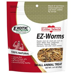 ez-worms (1.41 oz.) - blend of dried mealworms & black soldier fly larvae (bsfl) - healthy insect treat - chickens, bluebirds, sugar gliders, hedgehogs, squirrels, skunks, reptiles, turtles, fish