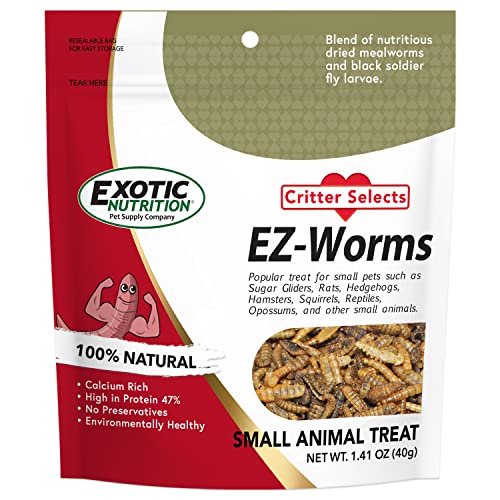 EZ-Worms (1.41 oz.) - Blend of Dried Mealworms & Black Soldier Fly Larvae (BSFL) - Healthy Insect Treat - Chickens, Bluebirds, Sugar Gliders, Hedgehogs, Squirrels, Skunks, Reptiles, Turtles, Fish