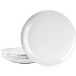 delling 10 inch white dinner plates set, porcelain dessert/salad plate, serving dishes, dinnerware sets, scratch resistant, lead-free, microwave, oven, and dishwasher safe - set of 4