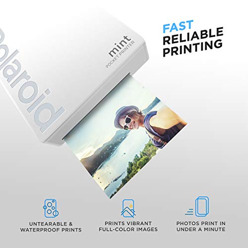 Zink Polaroid Mint Pocket Printer W/ Zink Zero Ink Technology & Built-In Bluetooth for Android & iOS Devices - White