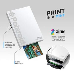 Zink Polaroid Mint Pocket Printer W/ Zink Zero Ink Technology & Built-In Bluetooth for Android & iOS Devices - White