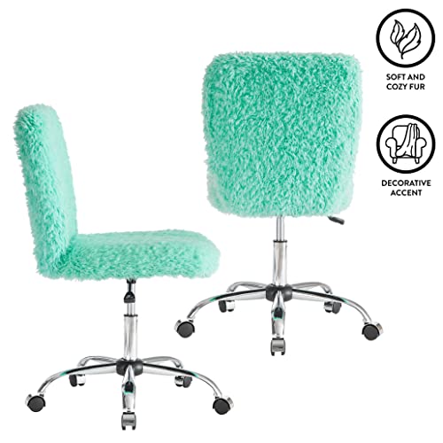 Urban Shop Faux Fur Rolling Task Chair, Mint