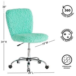 Urban Shop Faux Fur Rolling Task Chair, Mint