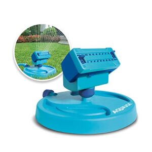 aqua joe aj-ospr20 mini gear-driven oscillating sprinkler on sled base, customizable coverage, 4,250 sq. ft. max, blue