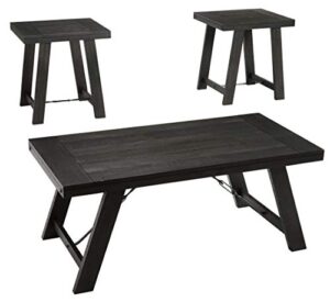 signature design by ashley noorbrook farmhouse 3-piece table set, includes coffee table and 2 end tables, black