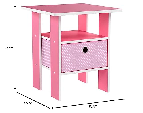 Furinno Andrey End Table / Side Table / Night Stand / Bedside Table with Bin Drawer, Pink/Light Pink