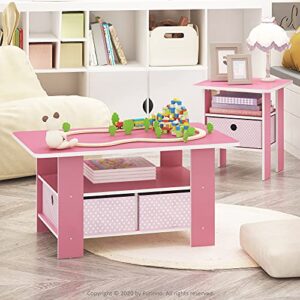 Furinno Andrey End Table / Side Table / Night Stand / Bedside Table with Bin Drawer, Pink/Light Pink