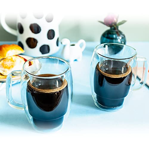 JoyJolt Cadus Glass Coffee Cups Double Wall Insulated Mugs Set of 2 Latte Glasses, 16-Ounces.