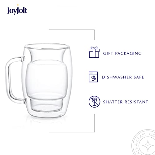 JoyJolt Cadus Glass Coffee Cups Double Wall Insulated Mugs Set of 2 Latte Glasses, 16-Ounces.