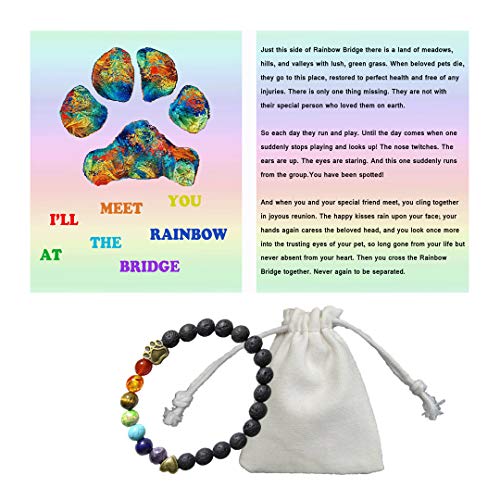 COZYMATE Rainbow Bridge Pet Memorial Gift Lava Bead Bracelet in Memory of Dogs Cats