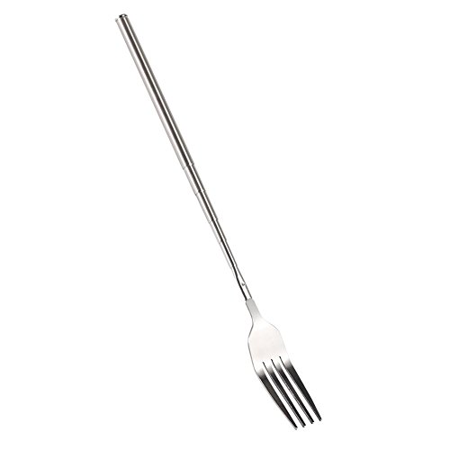 Telescopic Fork, BBQ Telescopic Extendable Dinner Fruit Dessert Long Handle Fork Stainless Steel Cutlery