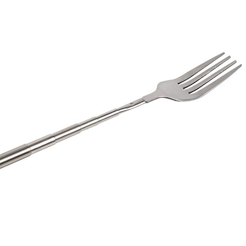 Telescopic Fork, BBQ Telescopic Extendable Dinner Fruit Dessert Long Handle Fork Stainless Steel Cutlery