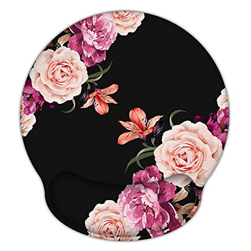 iLeadon Mouse Pad Wrist Support, Ergonomic Mouse Pad with Wrist Rest, Non-Slip Rubber Base Memory Foam Mousepad for Home Office Computer, Laptop, Easy Typing & Pain Relief, Adorable Peony Flower