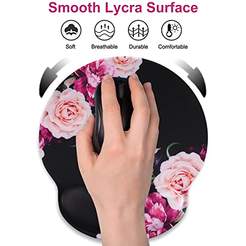 iLeadon Mouse Pad Wrist Support, Ergonomic Mouse Pad with Wrist Rest, Non-Slip Rubber Base Memory Foam Mousepad for Home Office Computer, Laptop, Easy Typing & Pain Relief, Adorable Peony Flower