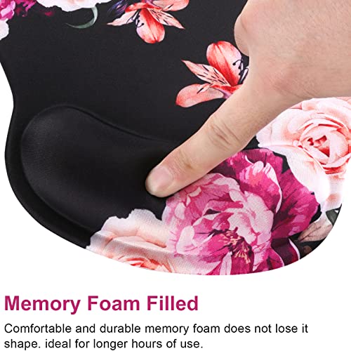 iLeadon Mouse Pad Wrist Support, Ergonomic Mouse Pad with Wrist Rest, Non-Slip Rubber Base Memory Foam Mousepad for Home Office Computer, Laptop, Easy Typing & Pain Relief, Adorable Peony Flower