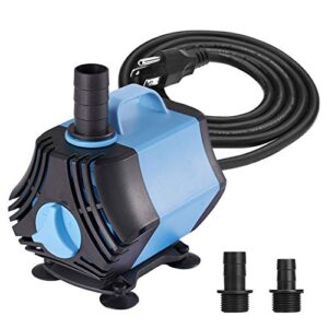 kedsum 800gph submersible water pump(3000l/h,60w), ultra quiet submersible pump, fountain pump-10ft high lift, 6.6ft power cord, 3 nozzles for fish tank, pond, aquarium, statuary, hydroponics