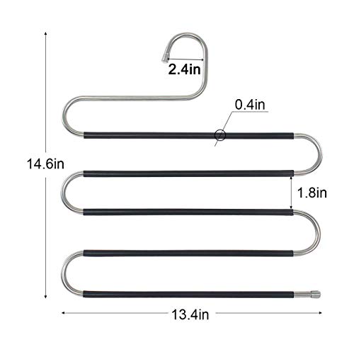 Myfolrena Hangers for Pants Clothes Hanger Non Slip Updated S-Shaped 5 Layers Hangers Closet Space Saver for Jeans Scarf Tie(4-Pack)