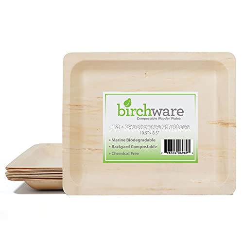 Birchware 50 - Large Compostable Wooden Platter, Party and Craft Supplies