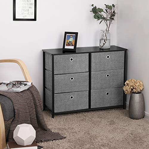 SONGMICS Narrow Dresser with 4 Fabric Drawers Vertical Slim Storage Tower Unit, 31.5", Gray