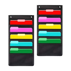 jiatua storage pocket chart, 5 pockets hanging wall file organizer with 4 hooks, hanging pocket chart - hanging storage organizer for school, home or office wall pocket chart, black, 2 pack