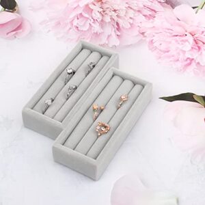 DesignSter Small Jewelry Tray, 2PCS Ring Organizer, Velvet Jewelry Display Tray, Stackable Jewelry Organizer Trays, Jewelry Drawer Organizer Inserts For Dresser, Jewelry Box (Gray)