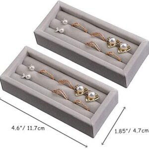 DesignSter Small Jewelry Tray, 2PCS Ring Organizer, Velvet Jewelry Display Tray, Stackable Jewelry Organizer Trays, Jewelry Drawer Organizer Inserts For Dresser, Jewelry Box (Gray)