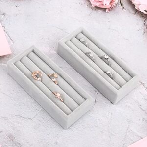 DesignSter Small Jewelry Tray, 2PCS Ring Organizer, Velvet Jewelry Display Tray, Stackable Jewelry Organizer Trays, Jewelry Drawer Organizer Inserts For Dresser, Jewelry Box (Gray)