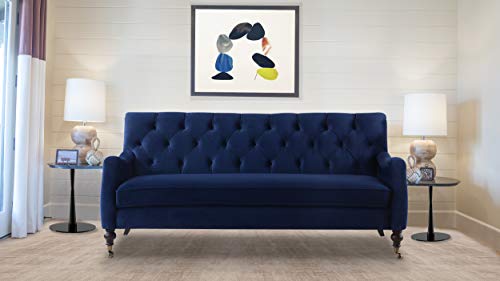 Jennifer Taylor Home Xander Tufted Sofa Metal Casters, Navy Blue