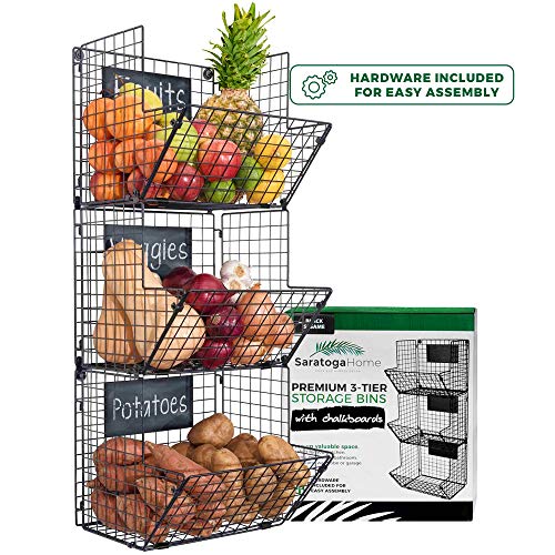 Saratoga Home Wall Fruit Baskets For Kitchen Fruit Basket Wall Mount, Wall Fruit Baskets for Kitchen, Hanging Wall Basket, Hanging Baskets for Organizing, Onion and Potato Storage, Wired Baskets