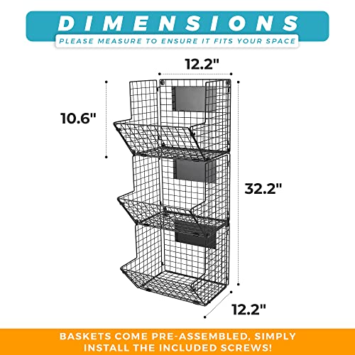 Saratoga Home Wall Fruit Baskets For Kitchen Fruit Basket Wall Mount, Wall Fruit Baskets for Kitchen, Hanging Wall Basket, Hanging Baskets for Organizing, Onion and Potato Storage, Wired Baskets