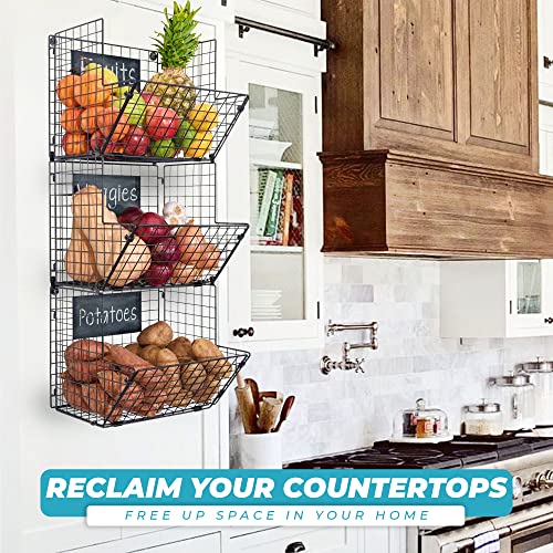 Saratoga Home Wall Fruit Baskets For Kitchen Fruit Basket Wall Mount, Wall Fruit Baskets for Kitchen, Hanging Wall Basket, Hanging Baskets for Organizing, Onion and Potato Storage, Wired Baskets