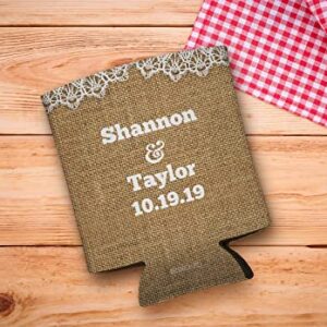 To Have and to Hold Custom Name Wedding Coolie 48-pack Custom Can Coolie Coolies Simulated Burlap