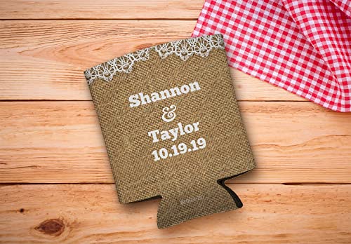 To Have and to Hold Custom Name Wedding Coolie 48-pack Custom Can Coolie Coolies Simulated Burlap