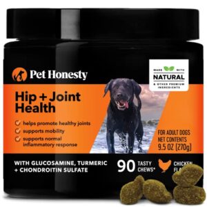 pethonesty hip & joint health - dog joint supplement support for dogs with glucosamine chondroitin, msm, turmeric - glucosamine for dogs soft chews - advanced pet joint support and mobility - (90 ct)