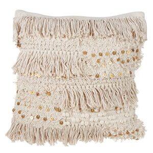 saro lifestyle handira collection cotton decorative down filled throw pillow with sequin moroccan accents, 18", gold