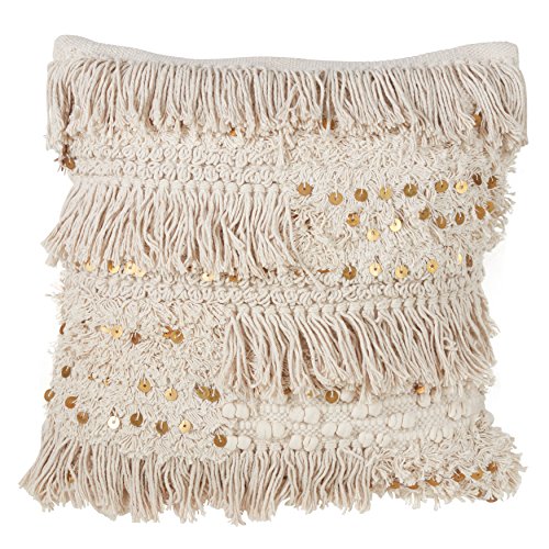 SARO LIFESTYLE Handira Collection Cotton Decorative Down Filled Throw Pillow with Sequin Moroccan Accents, 18", Gold