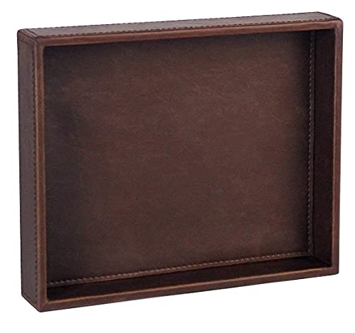 Valet Tray Nightstand Organizer Mens Vanity Tray,Catchall Tray Dresser Cologne Tray Jewelry Key Tray,Leather,Brown,10.2 x 8.4 x 1.8 inches