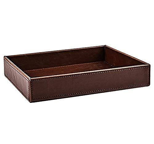 Valet Tray Nightstand Organizer Mens Vanity Tray,Catchall Tray Dresser Cologne Tray Jewelry Key Tray,Leather,Brown,10.2 x 8.4 x 1.8 inches