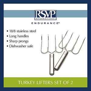 RSVP International Endurance® Stainless Steel Turkey & Roast Lifters, Set of 2 | Transfer Turkey or Ham Easily | Long Handles for Strong Grip | Dishwasher Safe | Great for Thanksgiving