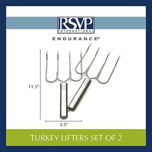 RSVP International Endurance® Stainless Steel Turkey & Roast Lifters, Set of 2 | Transfer Turkey or Ham Easily | Long Handles for Strong Grip | Dishwasher Safe | Great for Thanksgiving