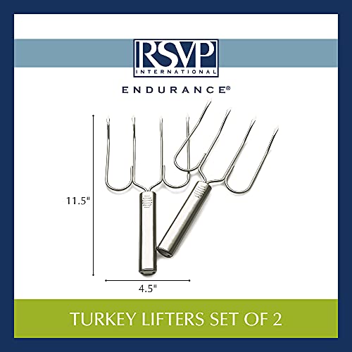 RSVP International Endurance® Stainless Steel Turkey & Roast Lifters, Set of 2 | Transfer Turkey or Ham Easily | Long Handles for Strong Grip | Dishwasher Safe | Great for Thanksgiving