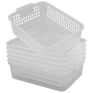 qskely rectangular plastic storage organization trays baskets in clear, 6-pack