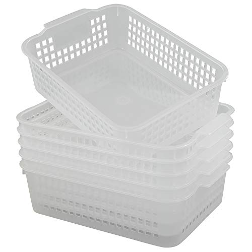 Qskely Rectangular Plastic Storage Organization Trays Baskets in Clear, 6-Pack