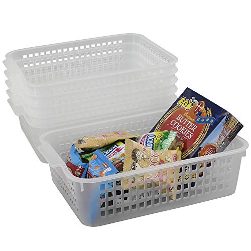 Qskely Rectangular Plastic Storage Organization Trays Baskets in Clear, 6-Pack