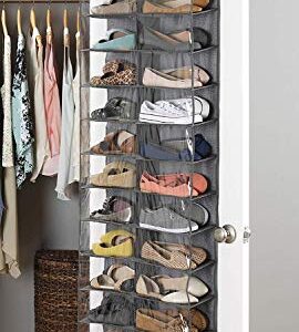 VONOTO Hanging Shoe Shelves Closet Organizer, Over The Door Shoe Organizer, 26 Pockets, PVC Shoe Rack Door Shelf Hanger Holder Storage Bag 22 x 6.3 x 63 inch (Black)