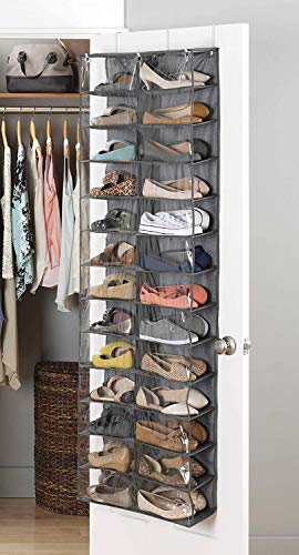 VONOTO Hanging Shoe Shelves Closet Organizer, Over The Door Shoe Organizer, 26 Pockets, PVC Shoe Rack Door Shelf Hanger Holder Storage Bag 22 x 6.3 x 63 inch (Black)