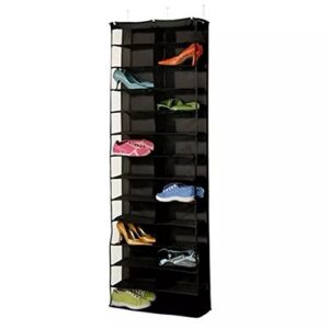 vonoto hanging shoe shelves closet organizer, over the door shoe organizer, 26 pockets, pvc shoe rack door shelf hanger holder storage bag 22 x 6.3 x 63 inch (black)