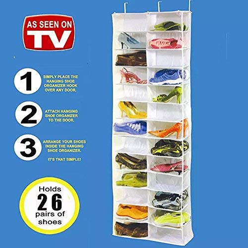 VONOTO Hanging Shoe Shelves Closet Organizer, Over The Door Shoe Organizer, 26 Pockets, PVC Shoe Rack Door Shelf Hanger Holder Storage Bag 22 x 6.3 x 63 inch (Black)